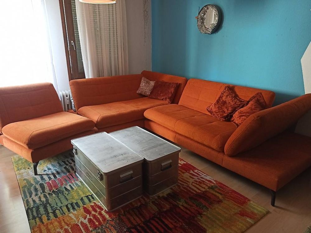 Eckcouch Sofa orange mit Hocker, top Zustand (Neu (gemäss Beschreibung ...