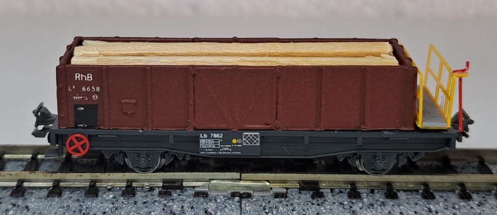 RhB Güterwagen mit Holz NR 6658 Messing Mulde Modell Spur N (Neu ...