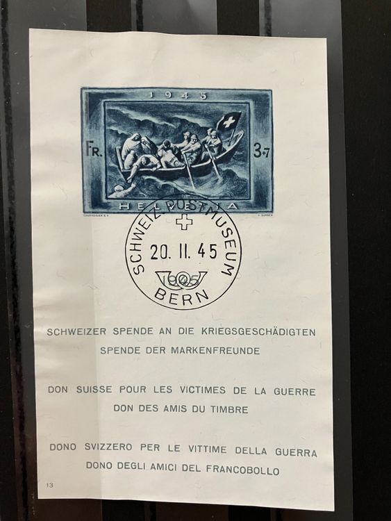 Briefmarken, Spende-Block, 1945, mit ET-Stempel, Kat. W21 | Kaufen auf Ricardo