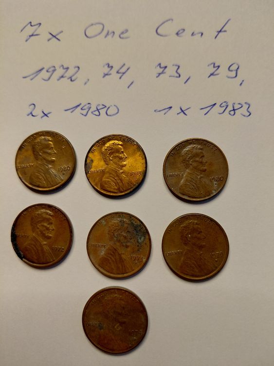 Diverse 7 US One Cent Münzen, Jahrgänge 1972-1983 (Gebraucht) in ...