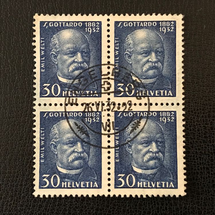 50 Jahre Gotthardbahn 1932, Nr. 193, Viererblock, gestempelt (Gebraucht) in Stallikon für CHF 1 ...