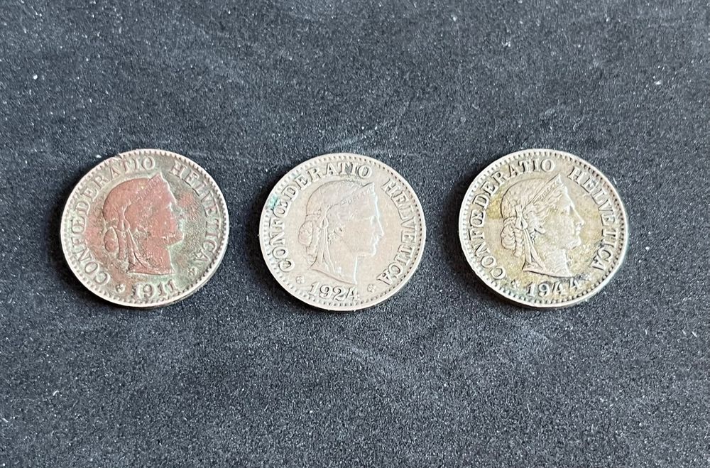 3 alte Schweizer 10 Rappen Münzen, Jahre 1911, 1924, 1944 | Kaufen auf Ricardo