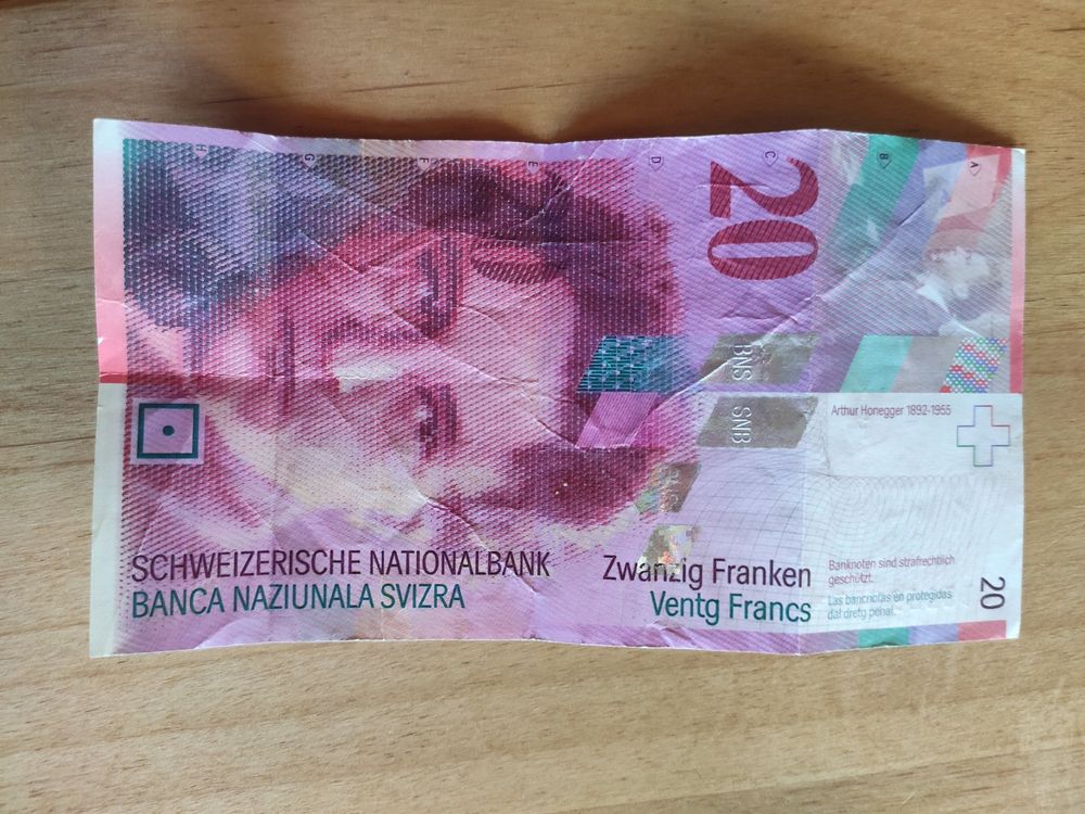 Banknote Geldschein 20 Franken Arthur Honegger 2014 (Gebraucht) in Wil ...