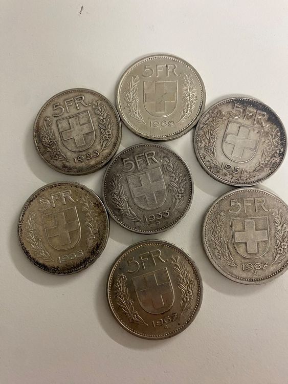 7 Stk 5.- Div Jahre Silber (101) (Gebraucht) in Ballwil für CHF 57 – mit Lieferung auf Ricardo ...