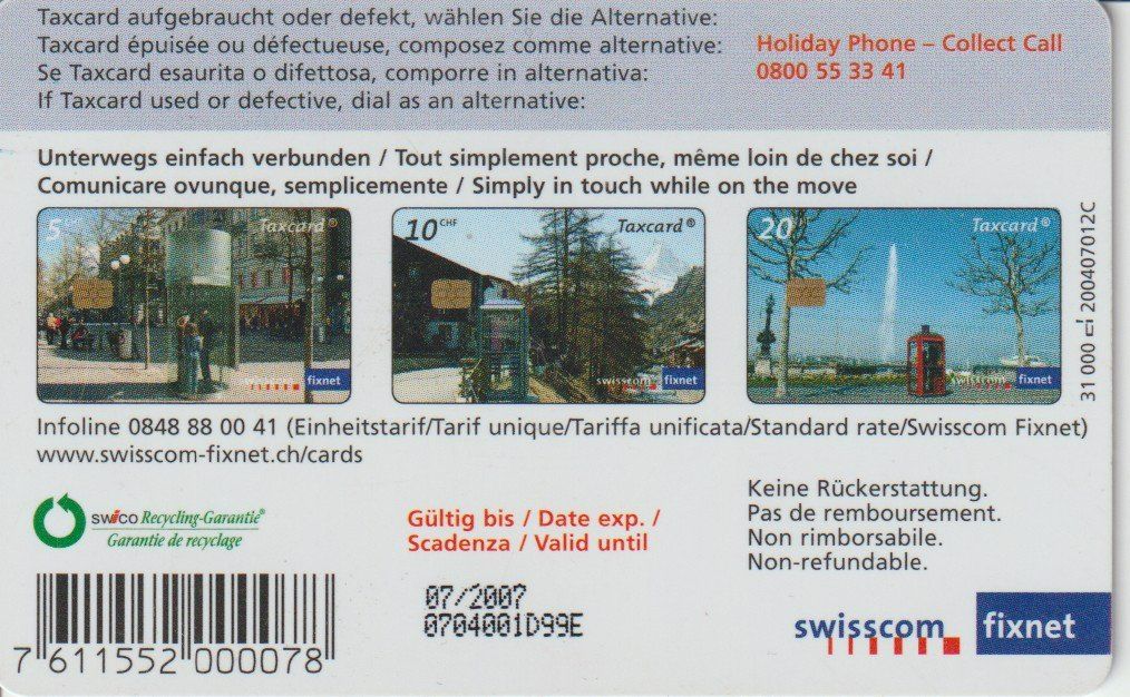 Taxcard Swisscom Fixnet, édition limitée Genève, 20 CHF (D'occasion) à ...