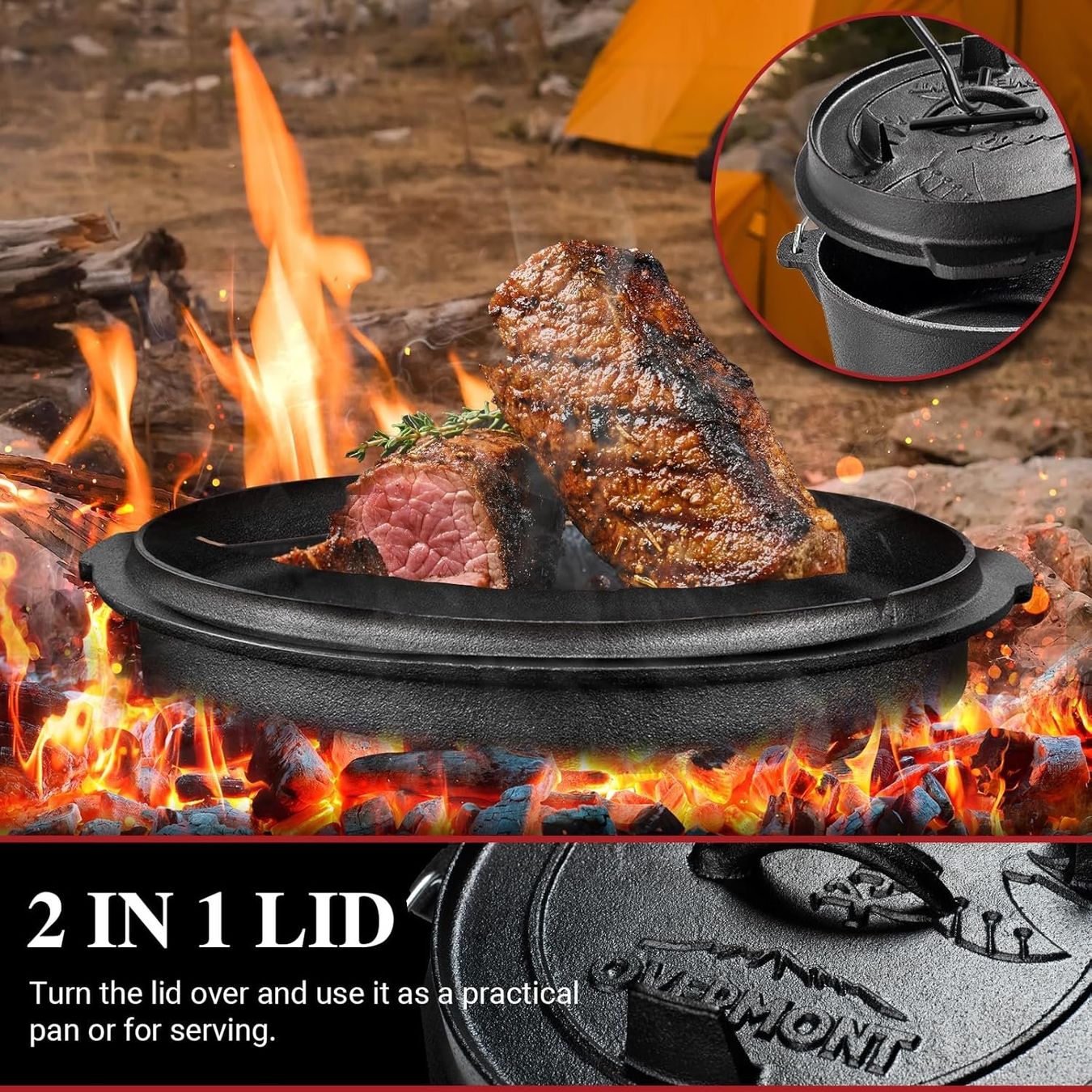 Gusseisen Topf Dutch Oven Eingebrannter Feuertopf 2in1 (Neu und ...