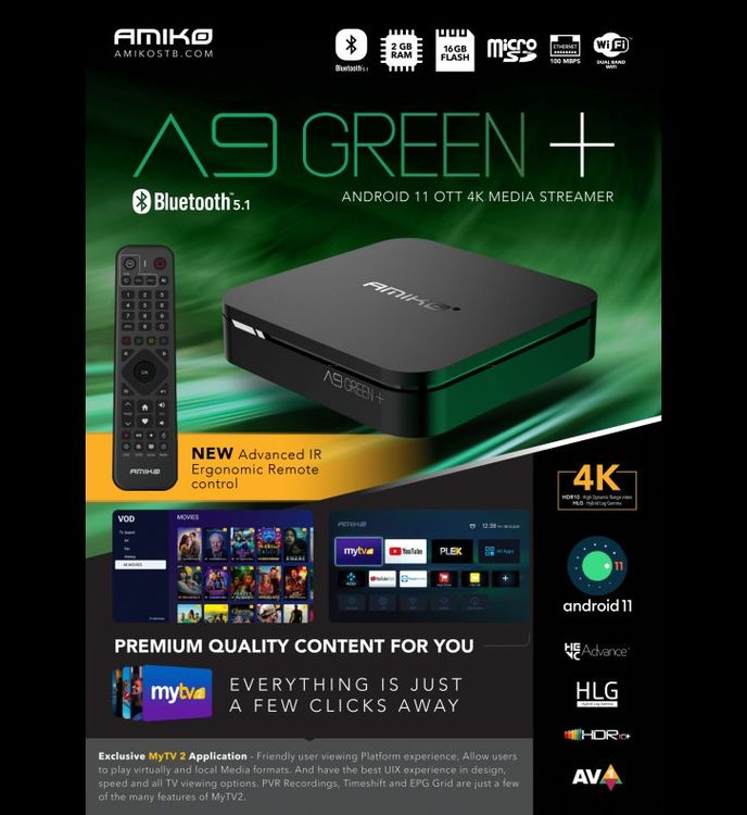 Amiko A9 Green+ IPTV ,OTT , ANDROID TV BOX occasion (Neu (gemäss ...