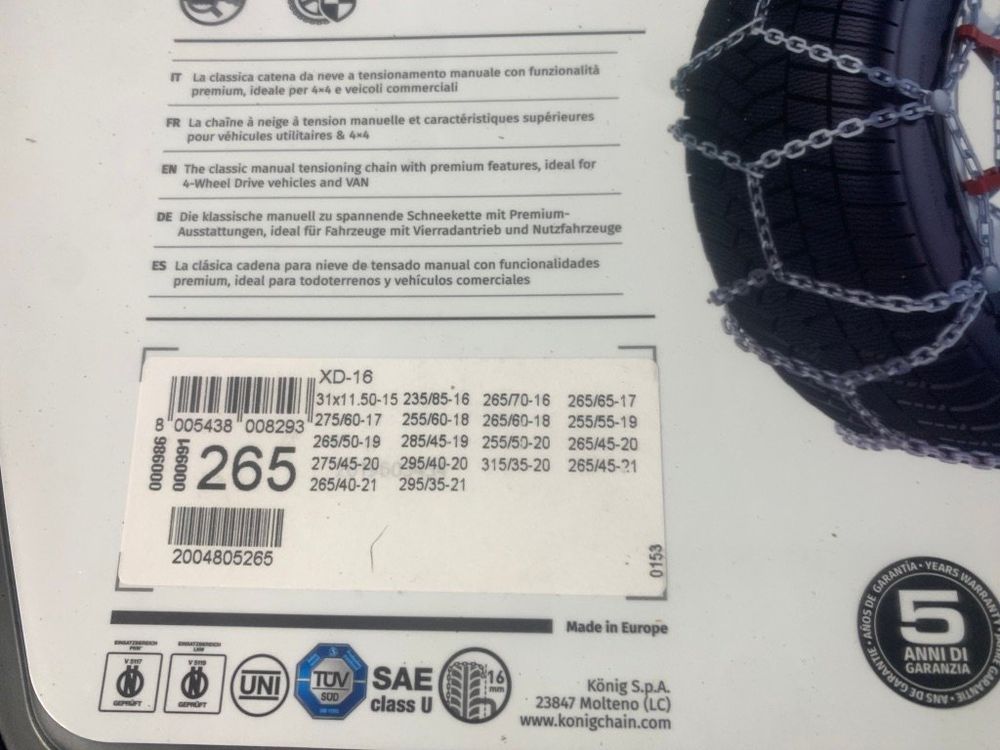 Ladenneue Schneeketten König XD-16 265 Grösse für 4x4 FZ | Kaufen auf Ricardo