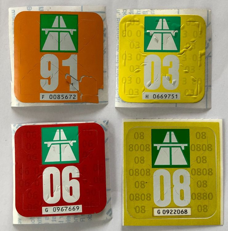 Autobahnvignetten 1991 / 2003 / 2006 / 2008, 4 Stück (Gebraucht) in ...