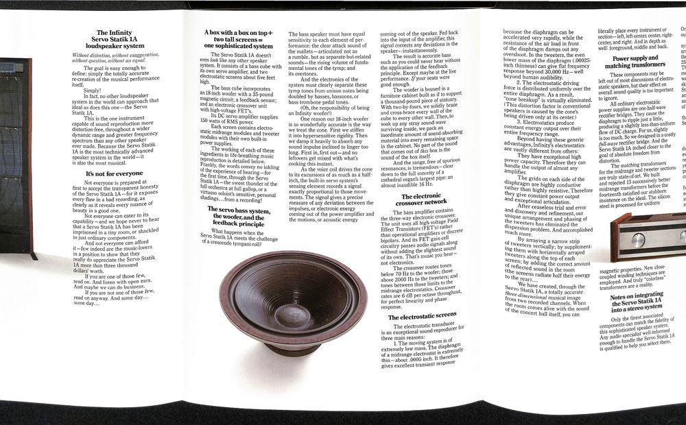 The Infinity Servo Statik 1A Loudspeaker system Prospekt (Neu (gemäss ...