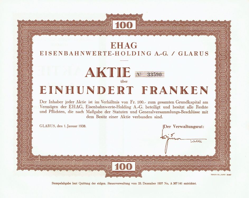EHAG Eisenbahnwerte-Holding AG Glarus (Gebraucht) in Ittigen für CHF 5 ...