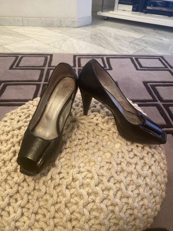PASITO ITALY 🇮🇹 Schwarze Lackleder Peeptoe Pumps Gr. 38½ (Gebraucht) in ...