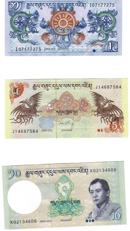 Bhutan Set 3 Stk 1-10 Ngultrum P27-P29 UNZ (Neu (gemäss Beschreibung ...