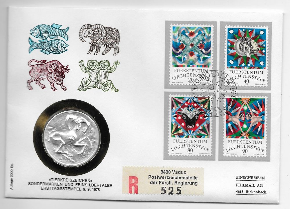 Münzbrief Sternzeichen Widder 1976, 999,9 Auflage 2000 Stck. (Neu (gemäss Beschreibung)) in ...