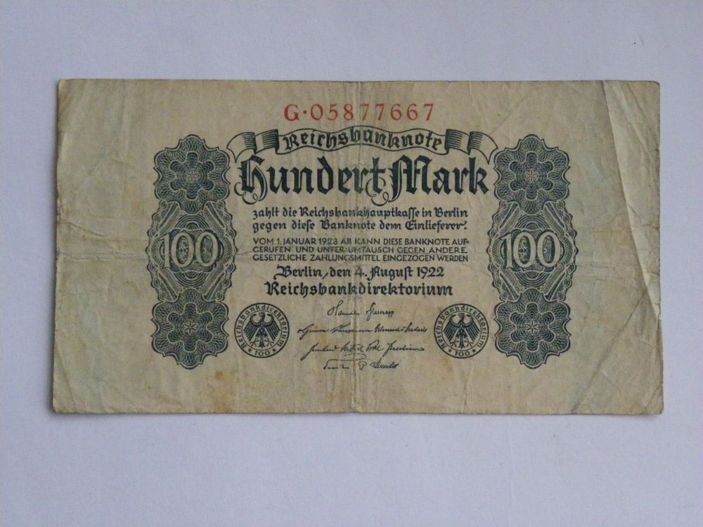 Reichsbanknote 100 Mark 1922, guter Zustand (Gebraucht) in ...