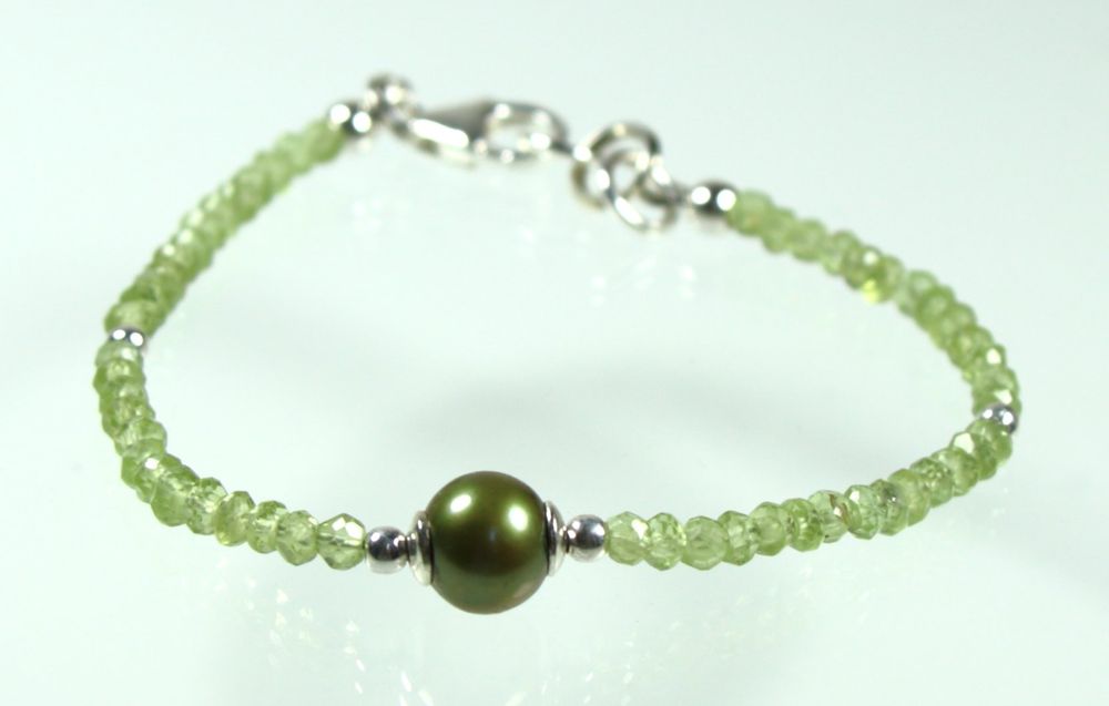 Peridot-Olivin, SWZPerlen / Péridote, Perle eau douce, S 925 (Neu und ...
