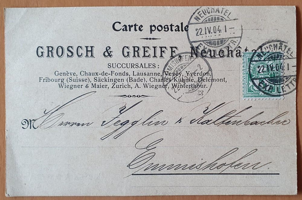 Postkarte,Grosch & Greif, Neuchatel 1904 (Gebraucht) in Kreuzlingen für CHF 13 – mit Lieferung ...