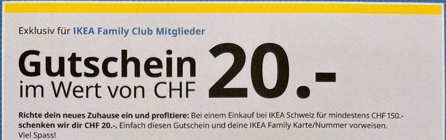 IKEA 20 CHF Online Gutschein (Neu und originalverpackt) in Zürich für CHF 0.5 – nur Abholung auf ...