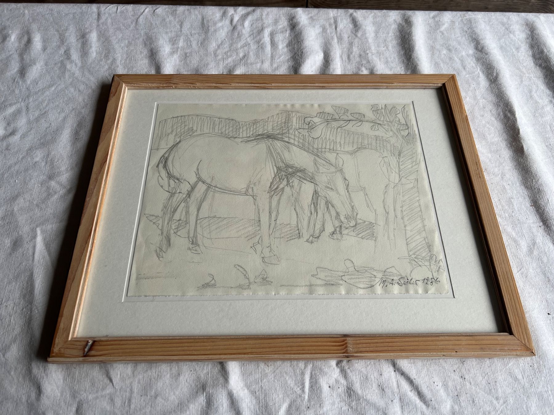 Pferde Bleistiftzeichnung, signiert und gerahmt, 1956, Nr 91 (Gebraucht ...