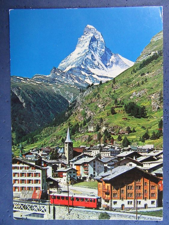 ZERMATT BAHN ZUG AUF BRÜCKE MATTERHORN HOTEL PERREN | Kaufen auf Ricardo