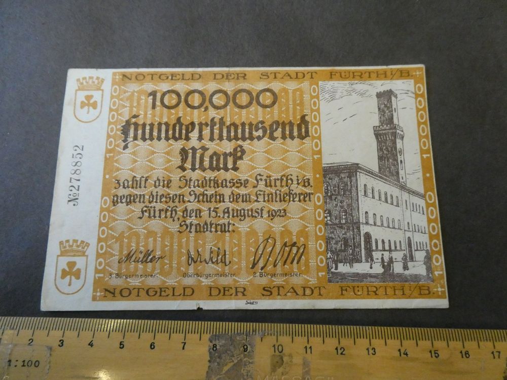 Dt. Reich 1923, Fürth - 100'000 Mark (Gebraucht) in Hinterforst für CHF ...