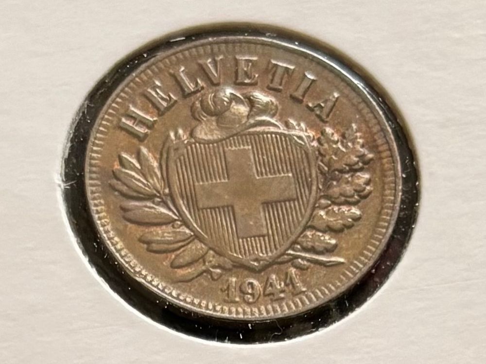Schweiz 2 Rappen 1941 unz Schild Freiheitshut + Patina + (Neu (gemäss Beschreibung)) in Speicher ...