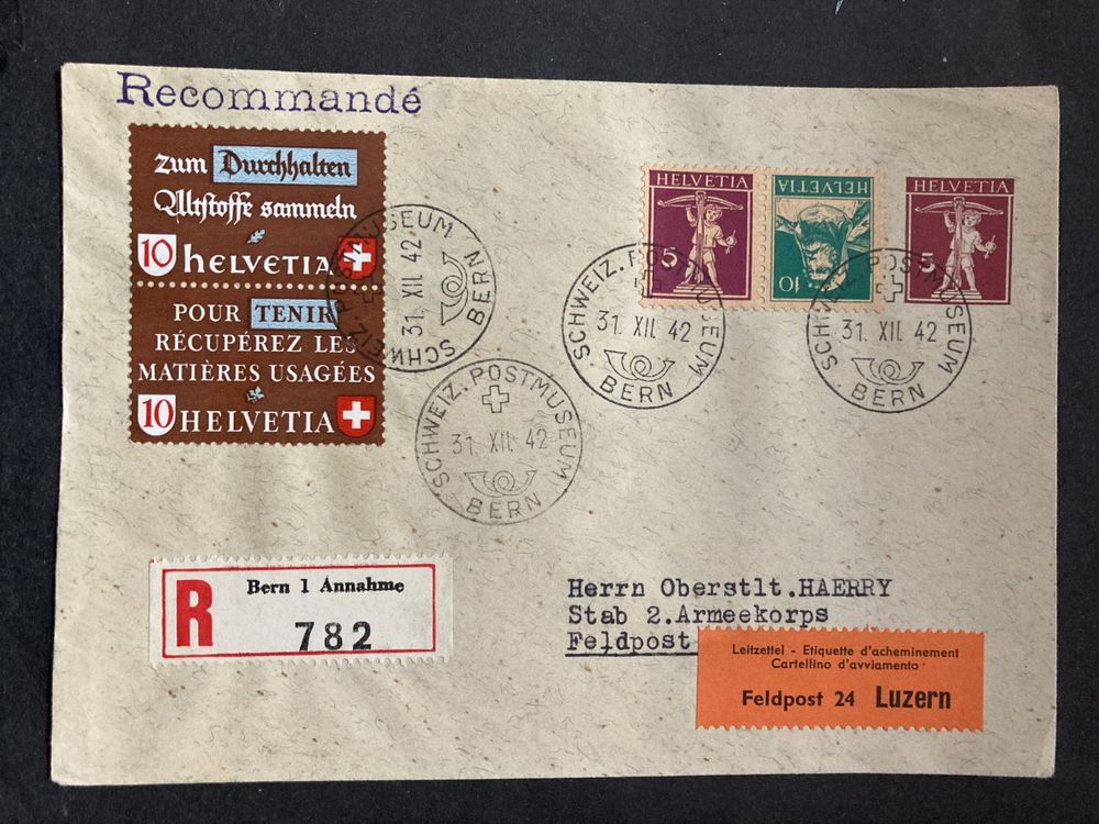 Schweiz 1942 R-GS 5 KD 5/10 Altstoff d/f Leitzettel Feldpost | Kaufen auf Ricardo