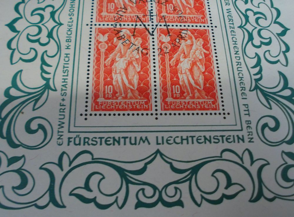 Liechtenstein 1964, Bogen 10.- Marke Madonna ET-o (Gebraucht) in Niederwil AG für CHF 1.1 – mit ...