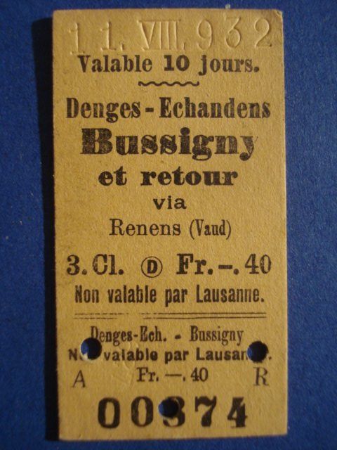 SBB - 11.8.1932 - DENGES-ECHANDES - BUSSIGNY - 3.Classe | Kaufen auf Ricardo