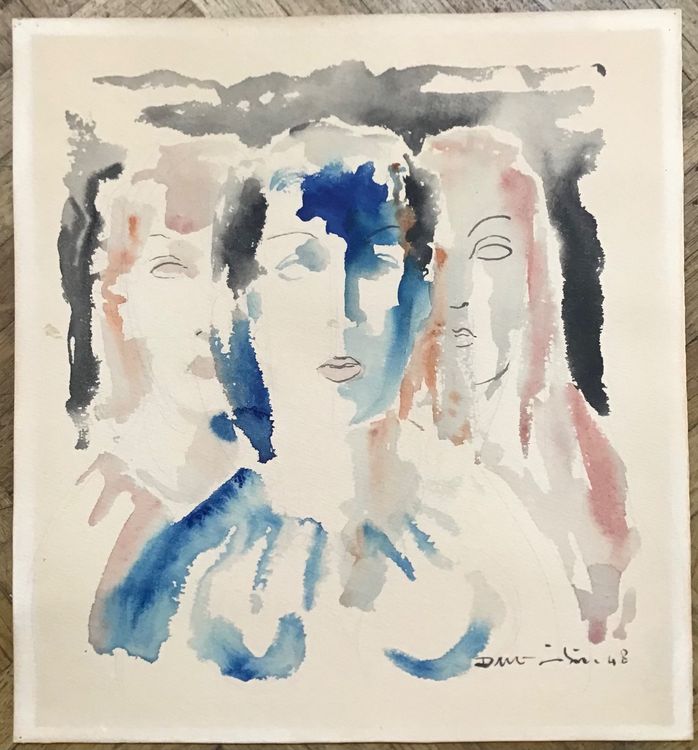 Sehr Interessante Aquarell mit Gesichter Unleserlich Signier (Gebraucht ...