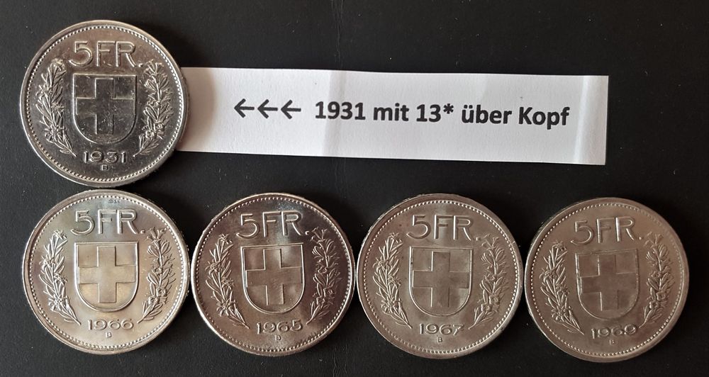 5 Stk. 5 Fr. Silbermünzen (Gebraucht) in Arni AG für CHF 51 – mit Lieferung auf Ricardo kaufen
