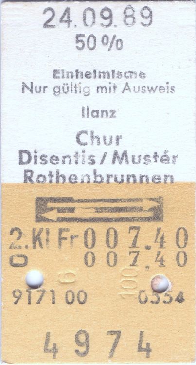 Billette Ilanz – Chur – Rothenbrunnen Einheimische (Gebraucht) in ...