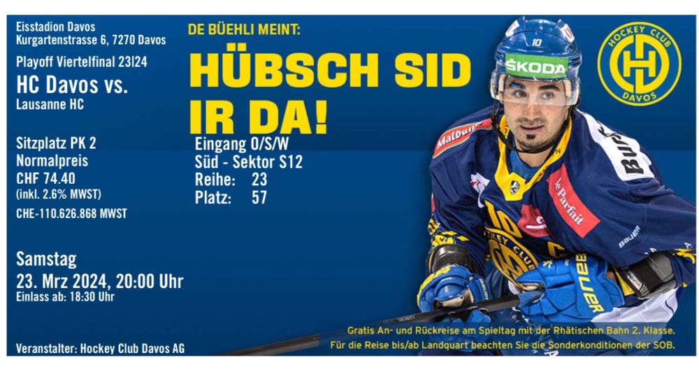 HC Davos & Lausanne 23.3.24 20:00 | Kaufen auf Ricardo