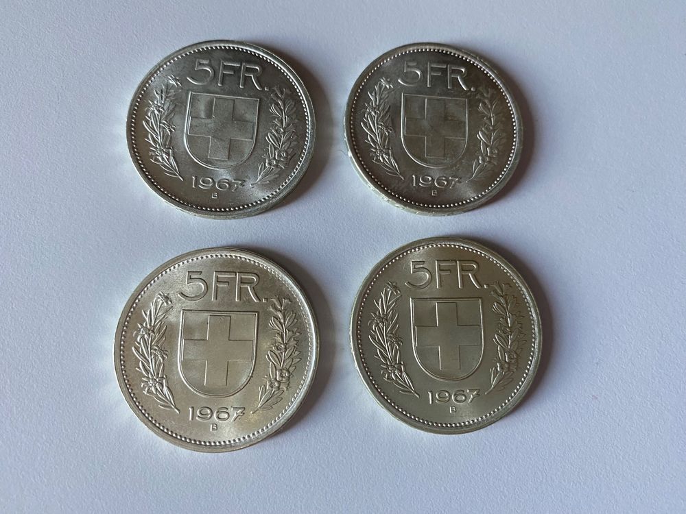 4 Silbermünzen 5 Franken 1967, unzirkuliert | Kaufen auf Ricardo
