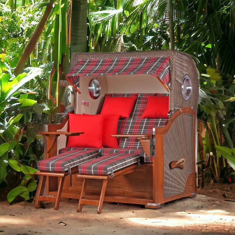 ⭐ 2.5-Sitzer Mahagoni Strandkorb Borkum mit Bullauge 142cm (Neu und ...