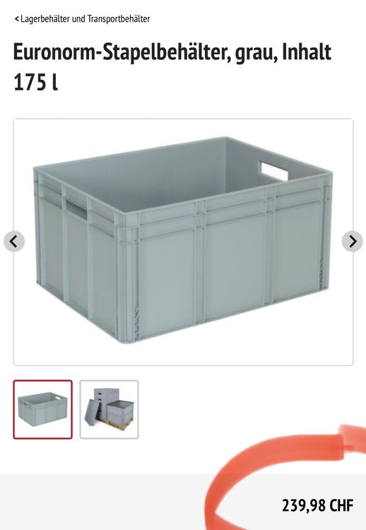 neue Kunstoffboxen Stapelbehälter, grau, Inhalt 175 l (Neu (gemäss Beschreibung)) in Necker für ...