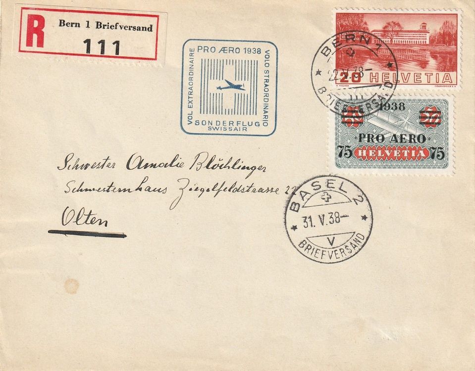 Pro Aero Sonderflugbrief 1938, Einschreibebrief BE - BS | Kaufen auf Ricardo