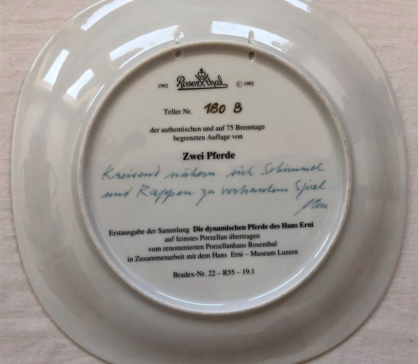 Hans Erni - Rosenthal - Teller - "Dynamische Pferde" - 4Stck (Gebraucht) in Schaffhausen für CHF ...