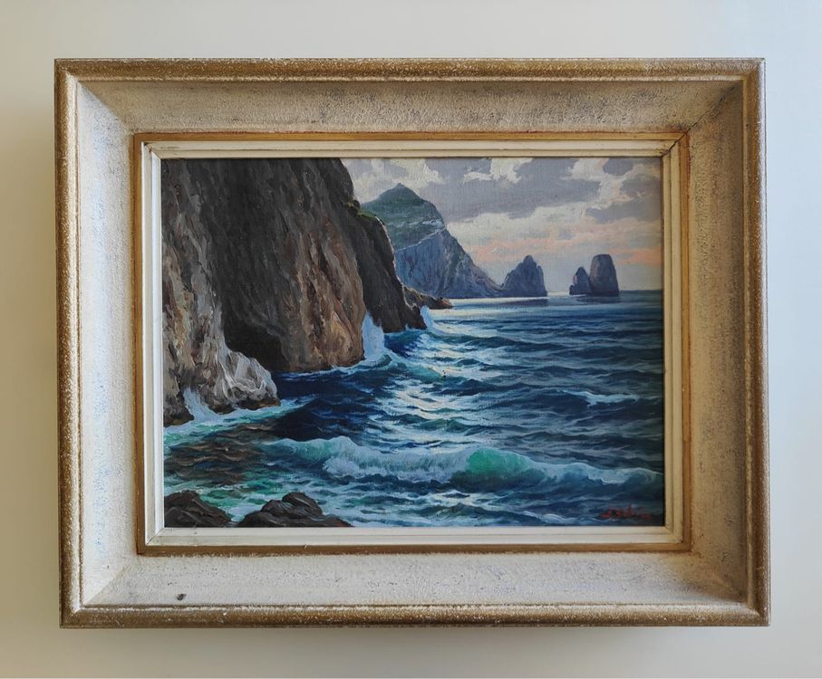 Ancien tableau hst "Faraglioni di Capri" marine mer Italie (Gebraucht ...