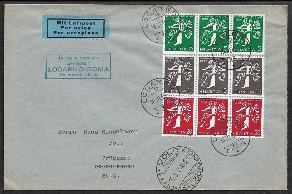 1940 Brief Fl. Locarno-ROMA Landi-Streifen hochwertig ab 1.- | Kaufen auf Ricardo