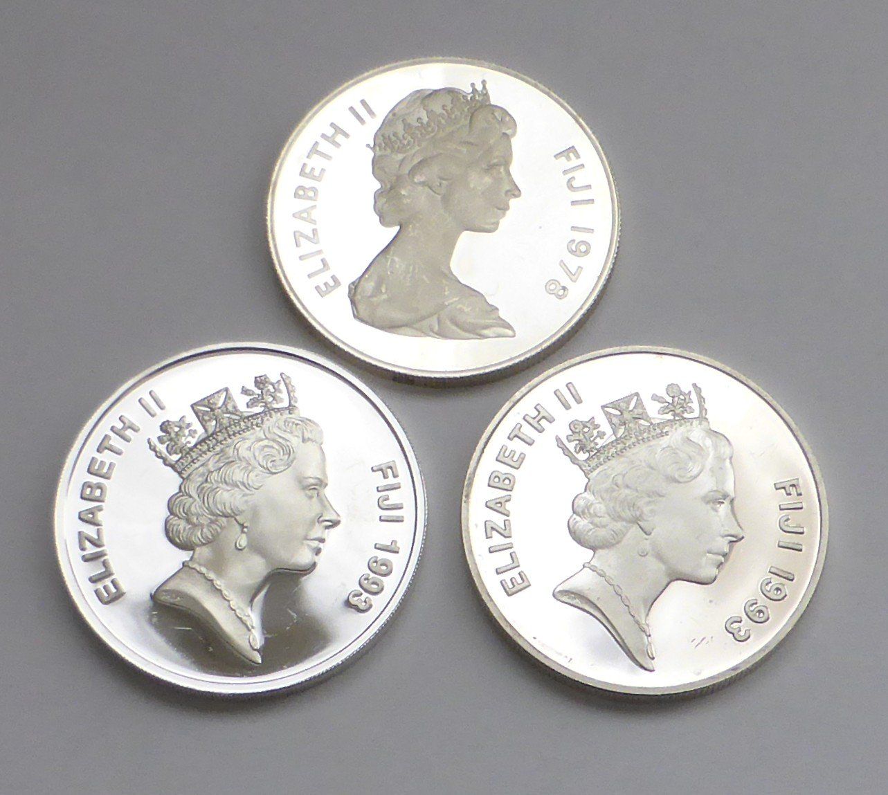 FIJI - 3x10$ 1978 & 2x1993 ELISABETH II - 84g fine silver (Neu (gemäss ...