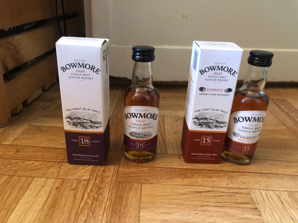 BOWMORE 18 UND BOWMORE 15 DARKEST 43 % 0.05 LITER (Neu und ...
