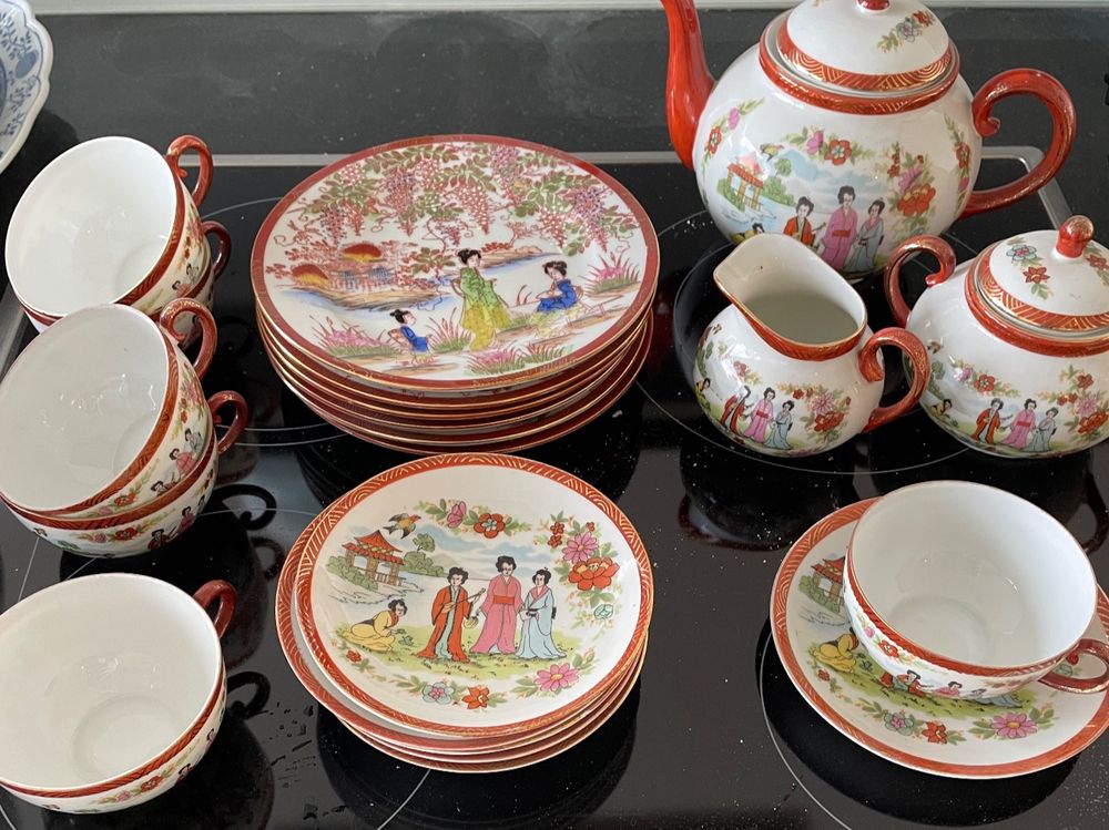 Japanisches Geisha Tee-Set, Porzellan, Handbemalt, Vintage (Gebraucht ...