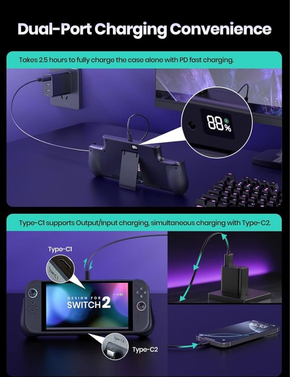 GagaKing 10000mAh Akkuhülle für Nintendo Switch 2 Schwarz (Neu und ...