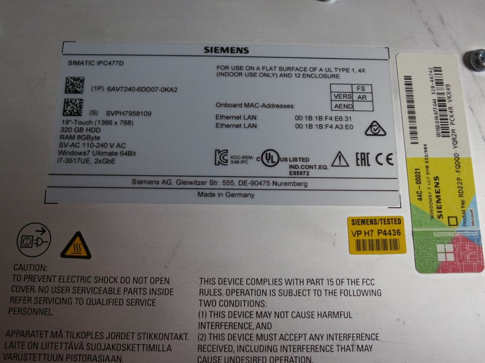 Siemens IPC 19" Touch i7 (6AV7240-6DD07-0KA2) (Neu (gemäss Beschreibung ...