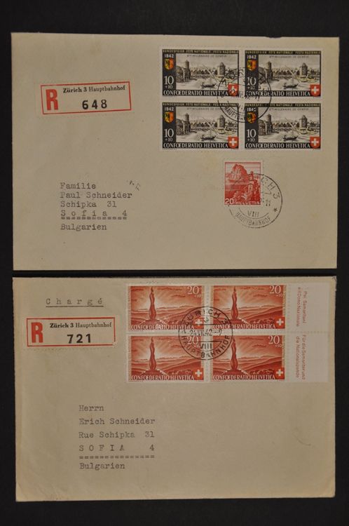 1942 Pro Patria B15+B16 zwei Viererblock R-Briefe nach Sofia | Kaufen auf Ricardo