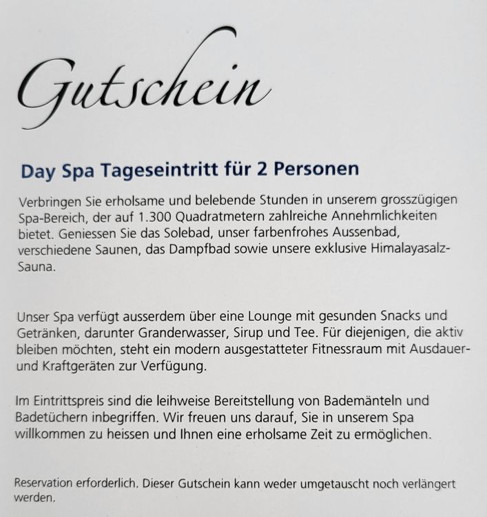 Gutschein 2 Day Spa Tageseintritte Seehotel Wilerbad (Neu (gemäss ...