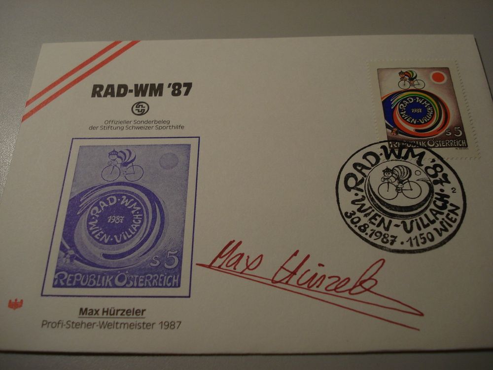 Autogramm-Beleg 1987, Rad-WM Österreich, Max Hürzeler, (Gebraucht) in ...