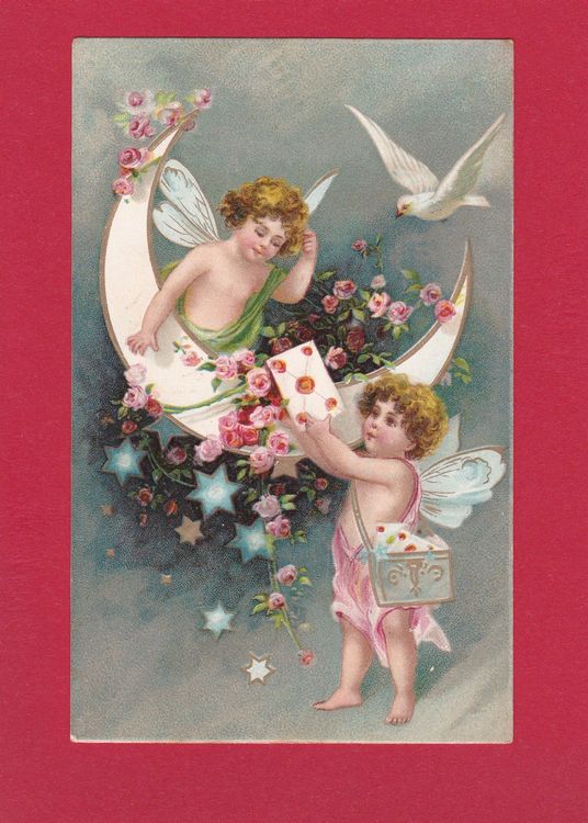 Präge Ansichtskarte Engel Mond Taube...gel. 1908 | Kaufen auf Ricardo