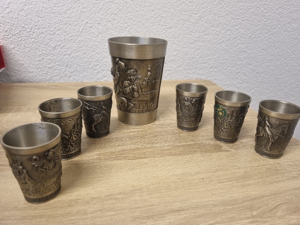 Antikes Frieling Zinn Germany Grosser Becher + 6 Stamperla | Kaufen auf ...